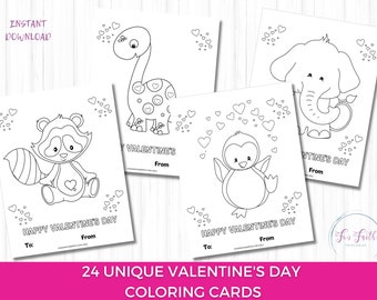 Kids Print & Color Valentines Day Cards - Etsy