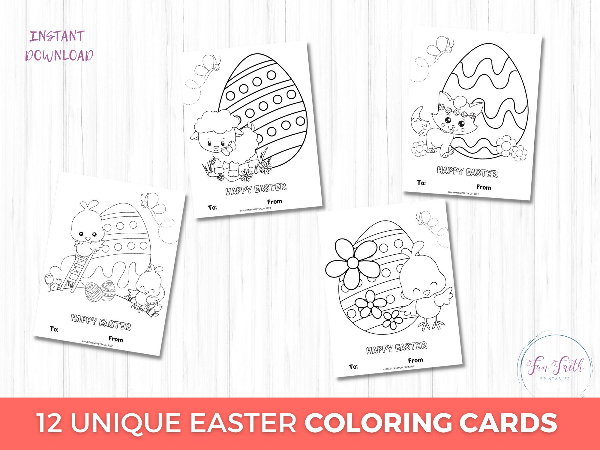 12 Color Your Own Easter Cards, Printable Easter Coloring Cards for ...