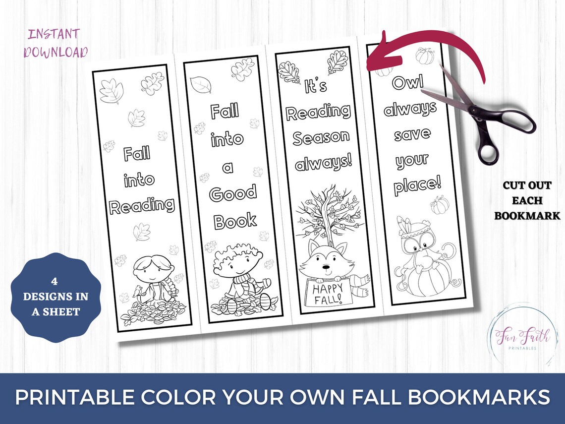 Printable Fall Coloring Bookmarks Cute Bookmark Bookmark | Etsy