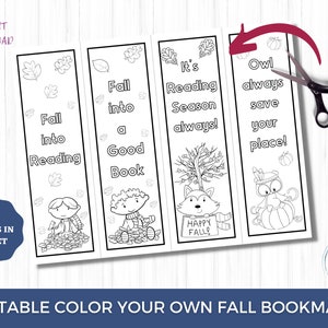 Printable Fall Coloring Bookmarks | Cute Bookmark | Bookmark Set | 4 ...