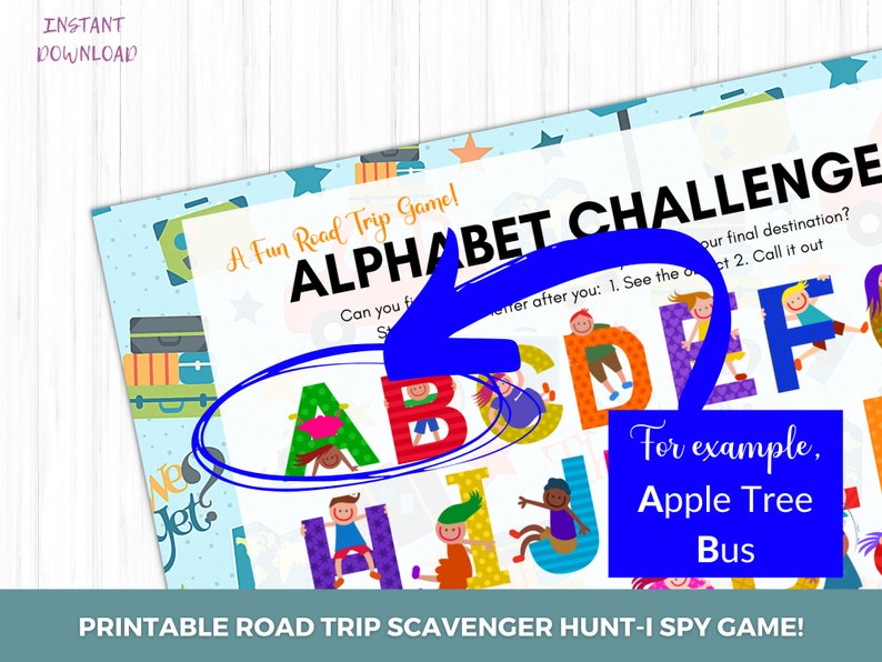 Road Trip Family Game Printable | Alphabet Scavenger Hunt | Alphabet ...