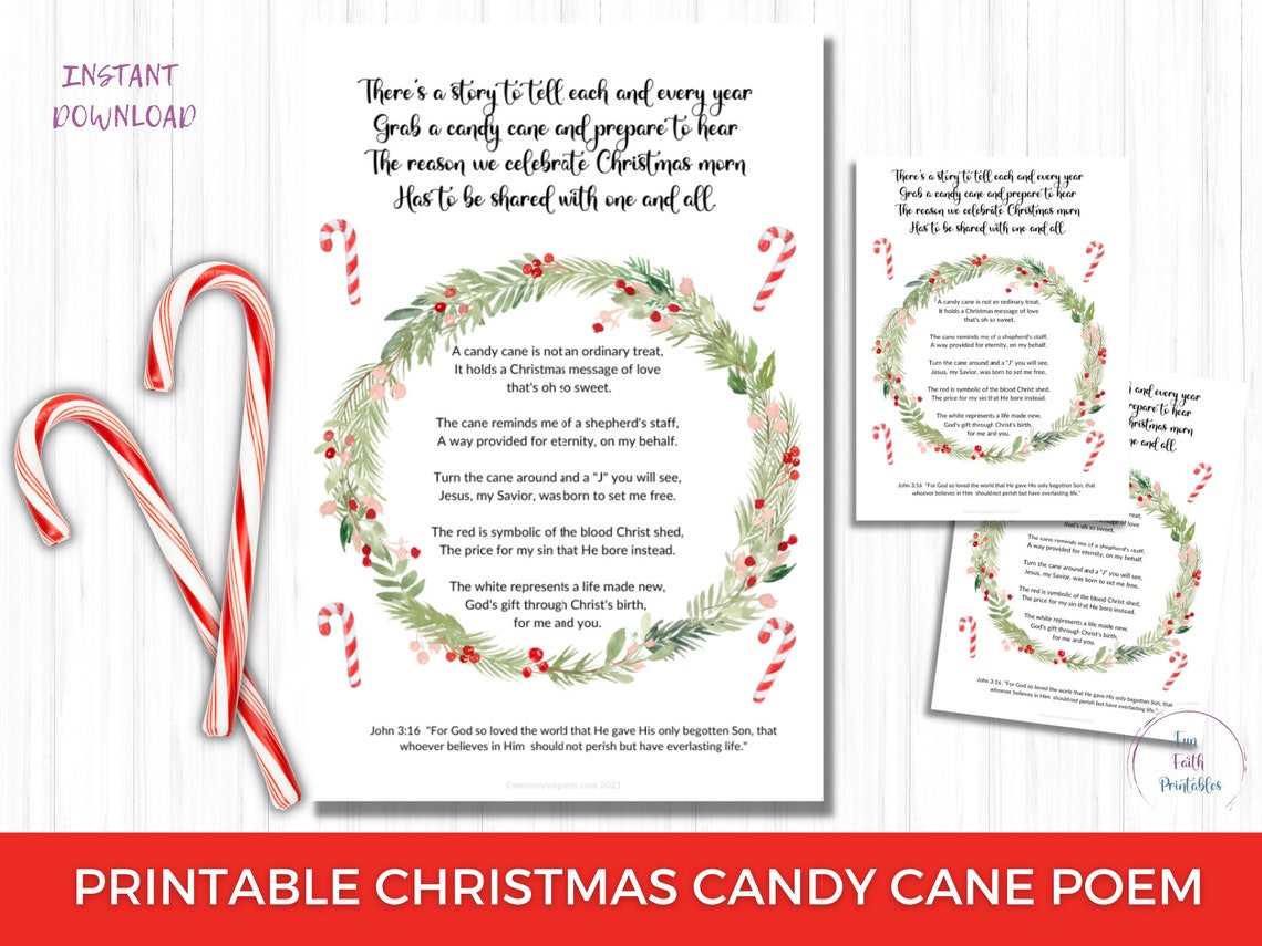 Candy Cane Poem, Christmas Printable, Candy Cane Prayer, Christmas Tag ...