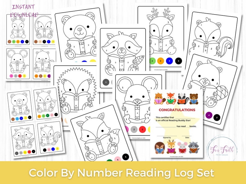 Color by Number Reading Log Printable Reading Log for Kids - Etsy