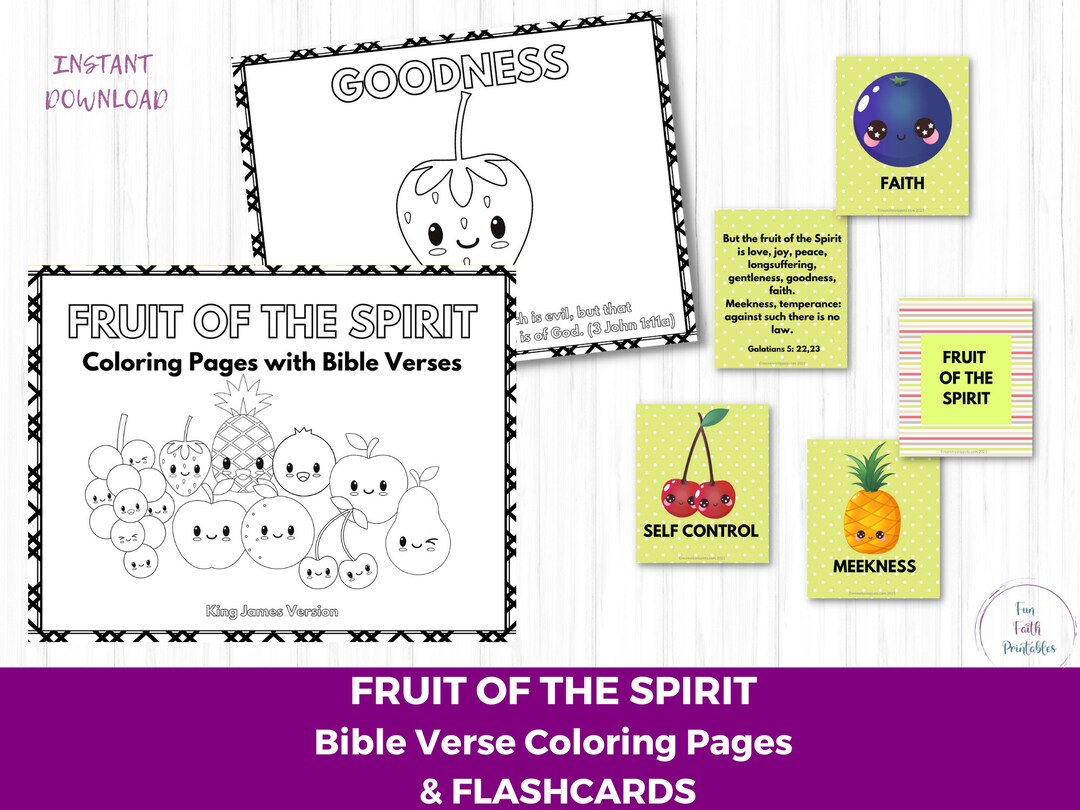 Fruit of the Spirit Coloring Pages & Flashcards, Bible Verse (digital ...