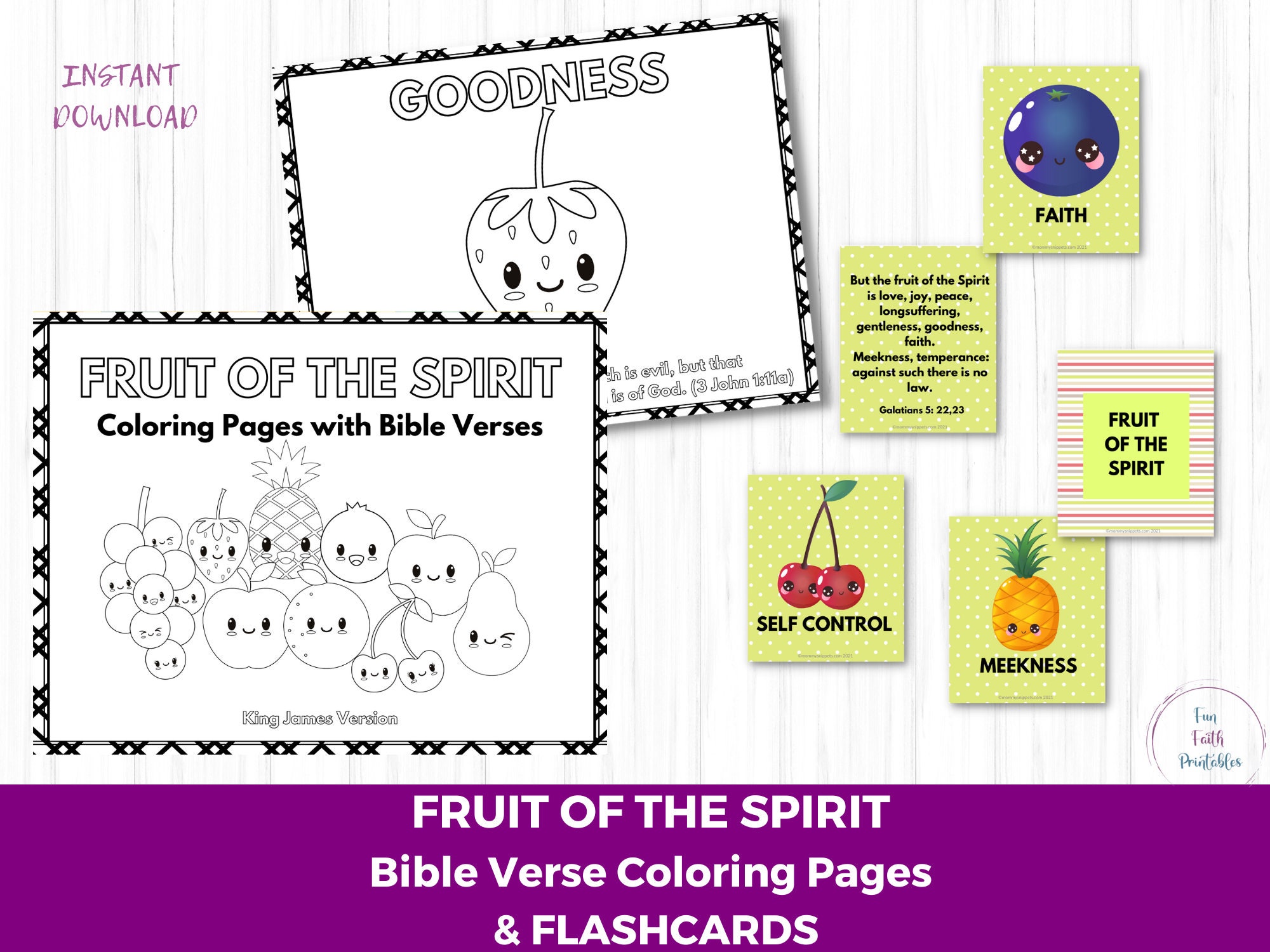 Fruit of the Spirit Bible Verse Coloring Pages for Kids, Fruit of the ...