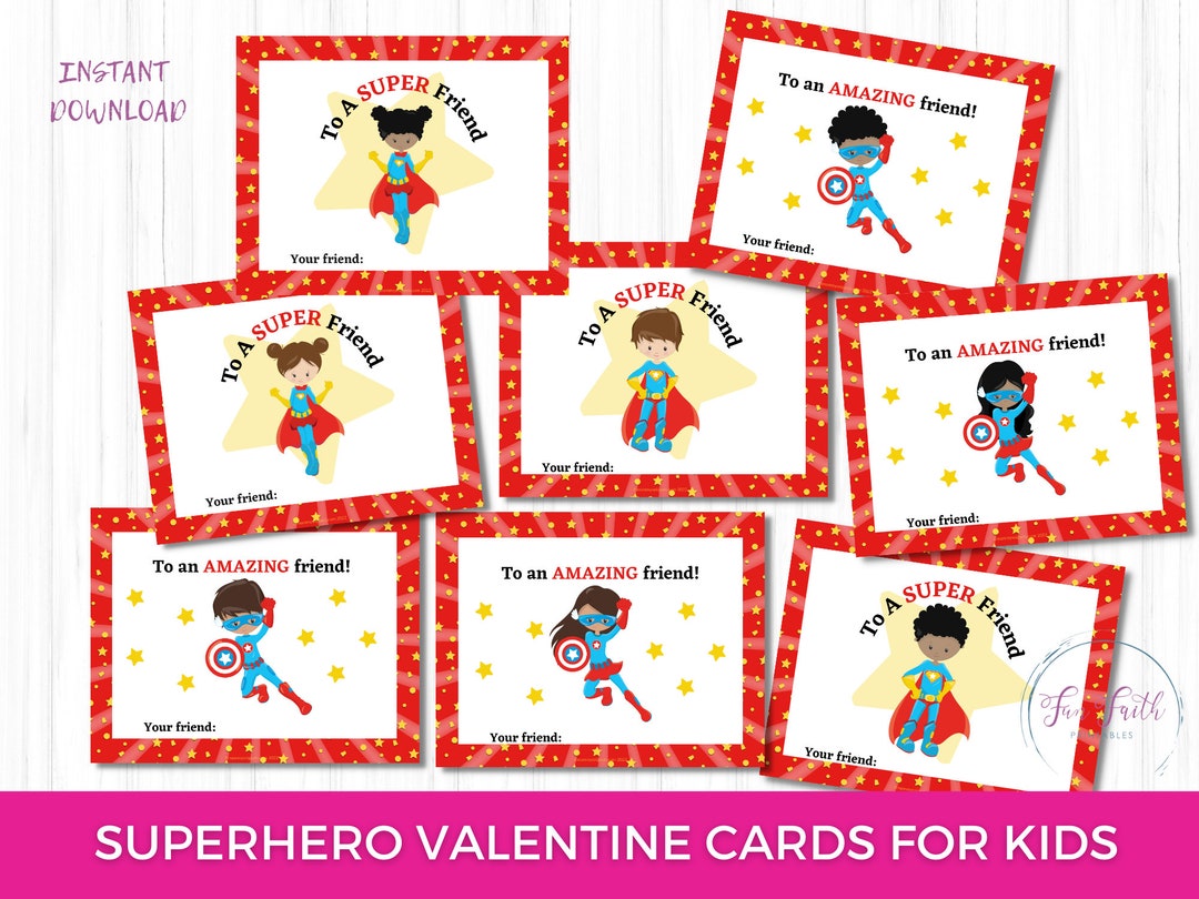 Superhero Printable Valentine Cards for Kids, Super Hero Valentines ...
