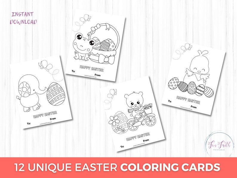 12 Color Your Own Easter Cards, Printable Easter Coloring Cards for ...