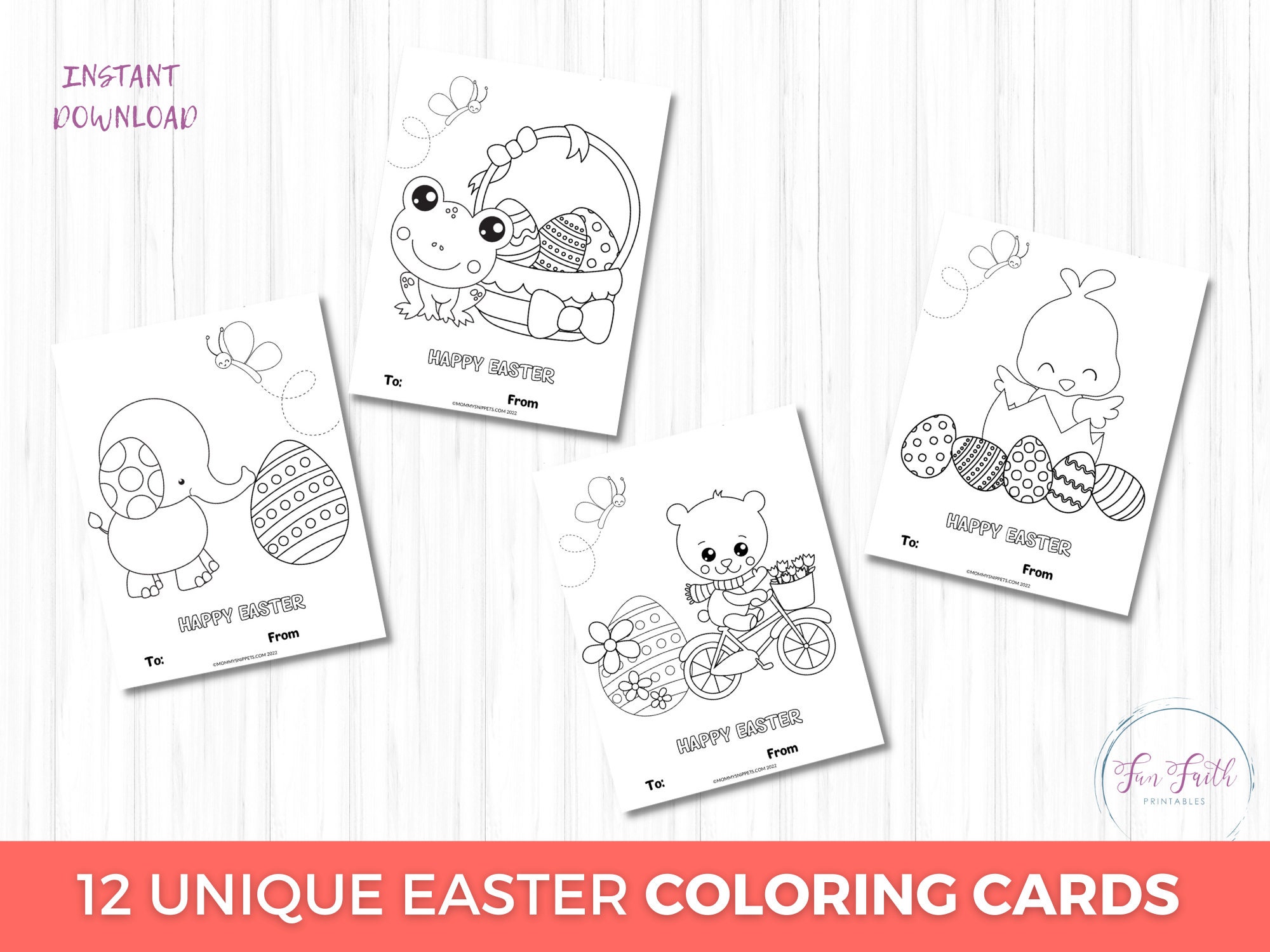 12 Color Your Own Easter Cards, Printable Easter Coloring Cards for ...