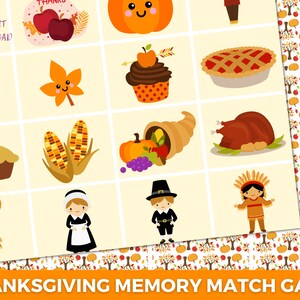 Thanksgiving Memory Match Game – Kids Holiday Printable (digital ...