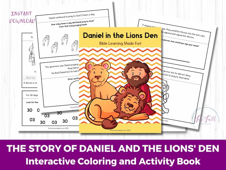 Story of Daniel and the Lions Den Coloring Pages and Activity Book ...