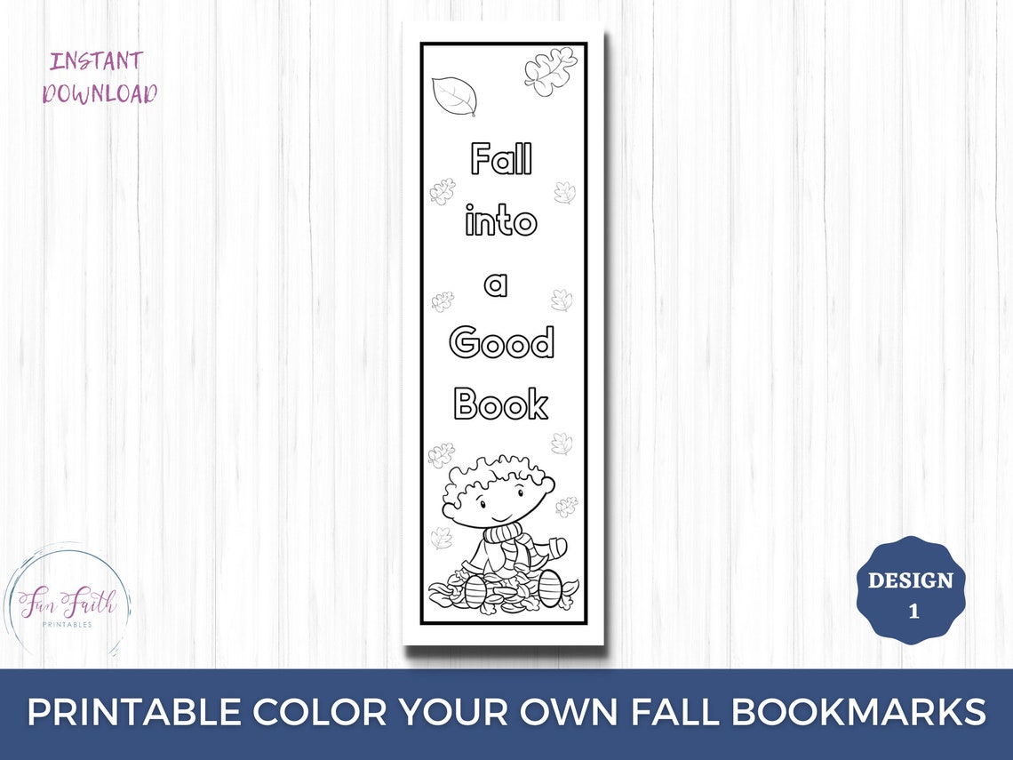 Printable Fall Coloring Bookmarks Cute Bookmark Bookmark | Etsy