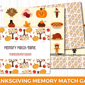 Thanksgiving Memory Match Game – Kids Holiday Printable (digital ...