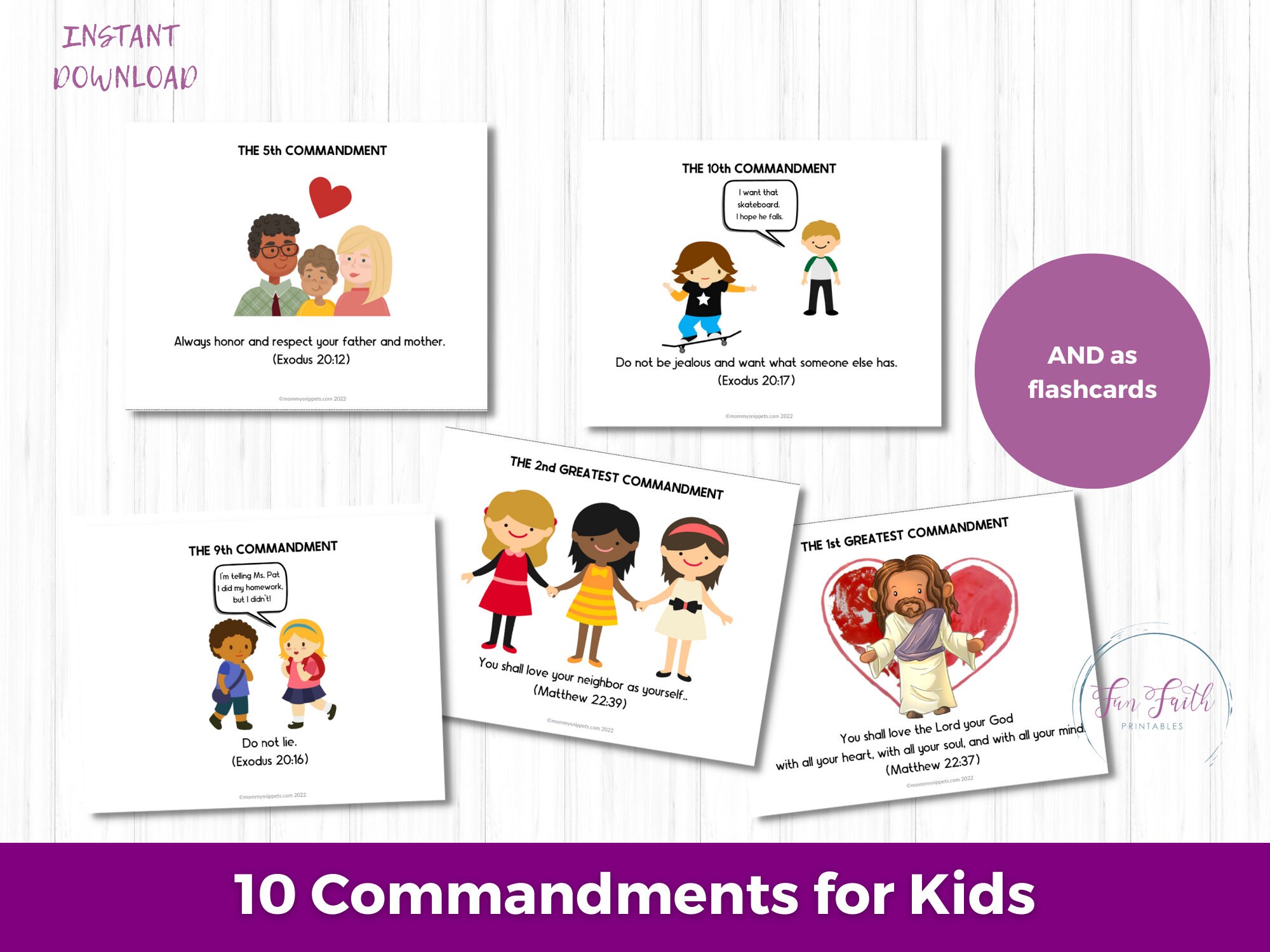 Printable 10 Commandments for Kids- A5 Posters and Flashcards, Ten ...