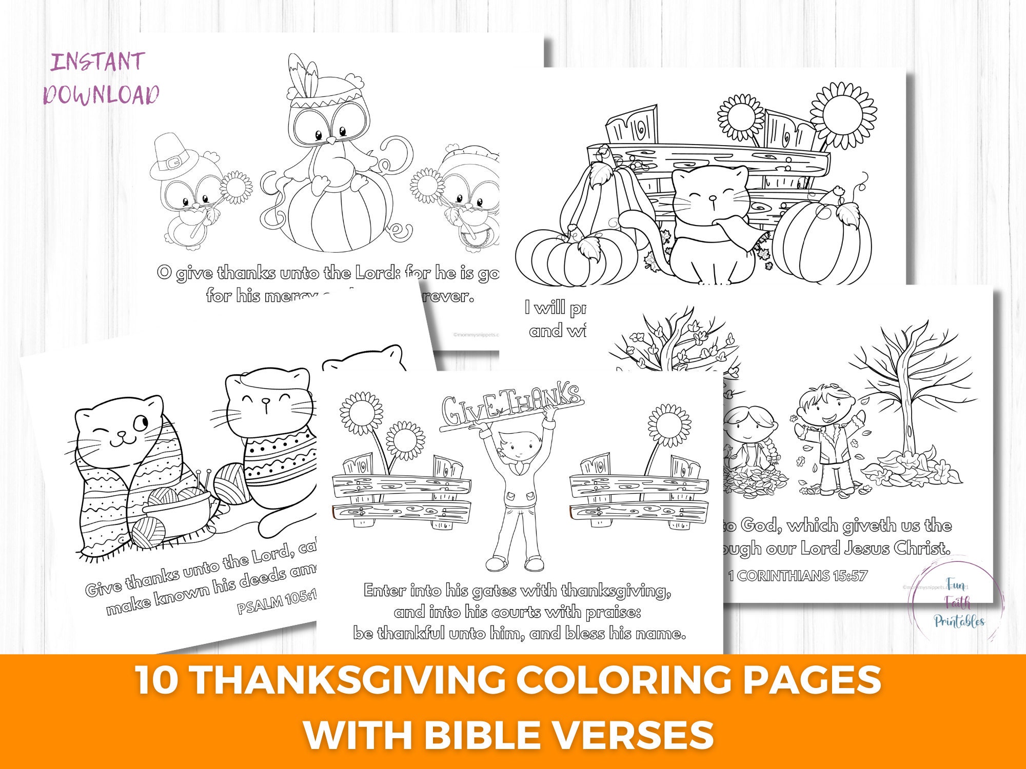 Thanksgiving Coloring Pages for Kids – Bible Verse Activity (digital ...