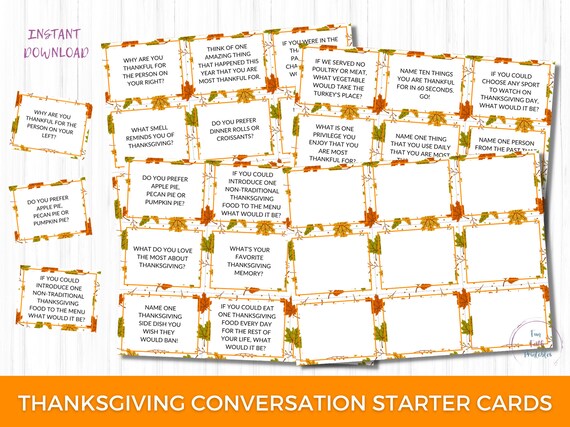 Printable Games Thanksgiving Conversation Starters | Etsy