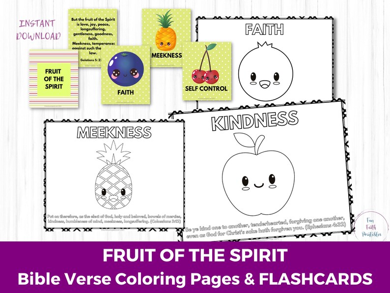 Fruit of the Spirit Bible Verse Coloring Pages for Kids, Fruit of the ...