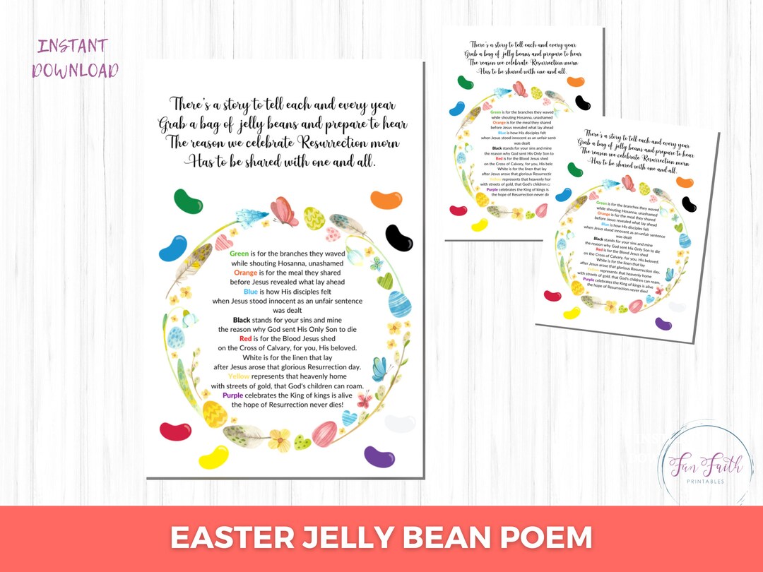 Jelly Bean Poem, Easter Printable, Jelly Bean Prayer, Easter Basket ...