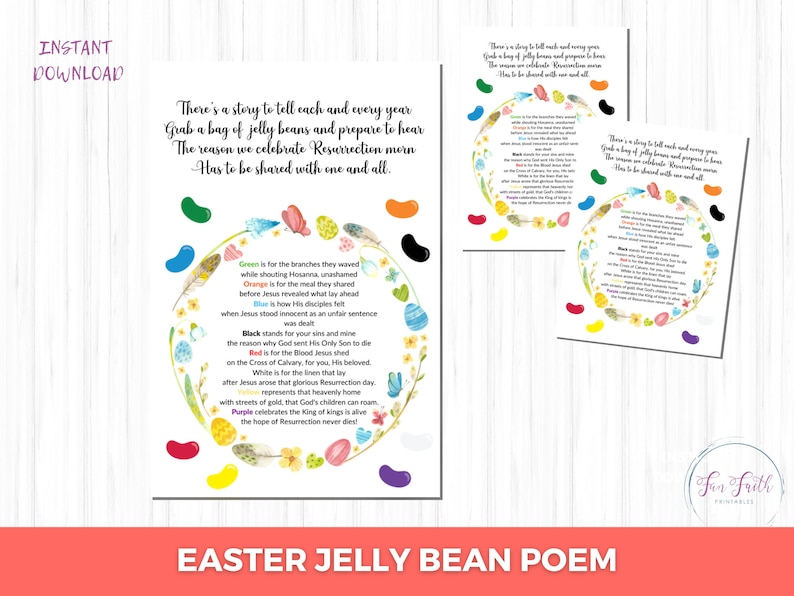Jelly Bean Poem, Easter Printable, Jelly Bean Prayer, Easter Basket ...