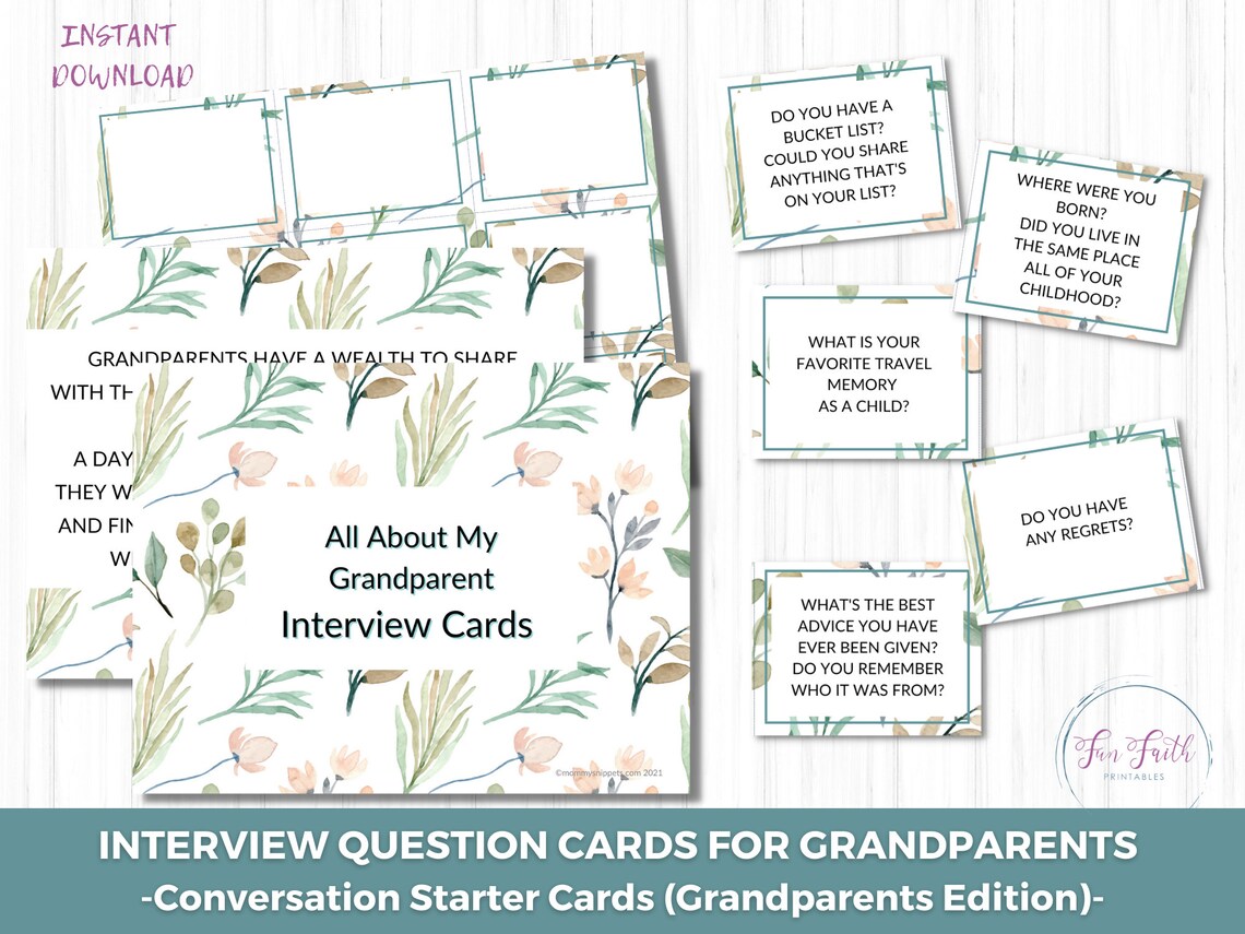 Conversation Cards for Grandparents, Interview Question Cards for ...