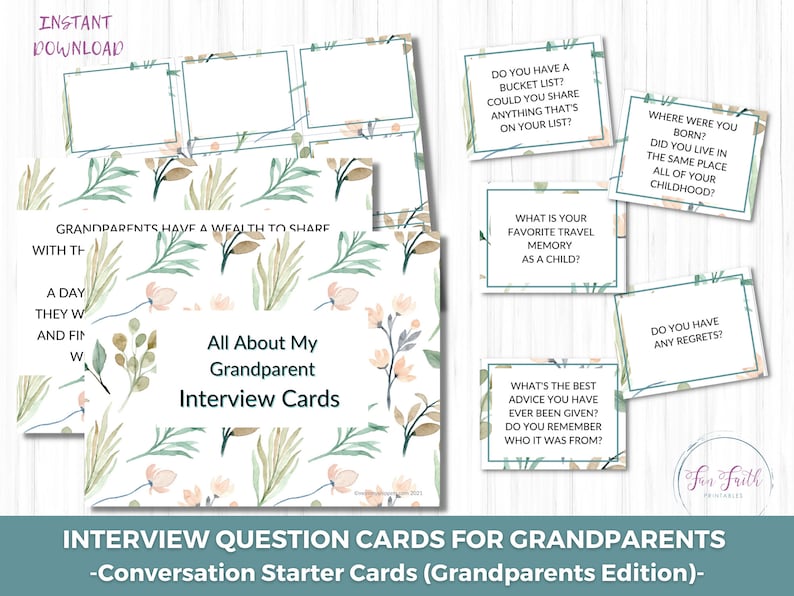 Conversation Cards for Grandparents, Interview Question Cards for ...
