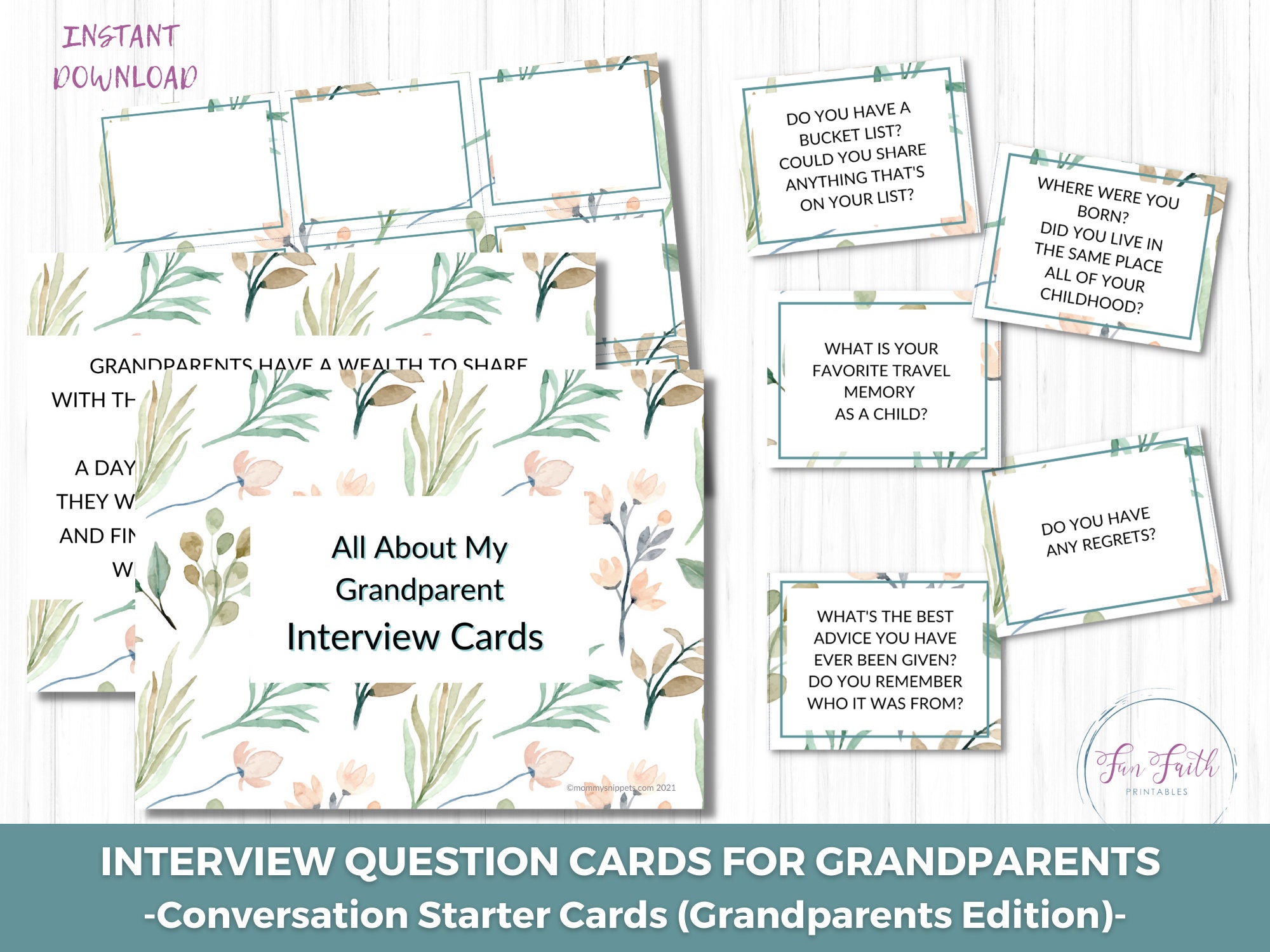 Conversation Cards for Grandparents, Interview Question Cards for ...