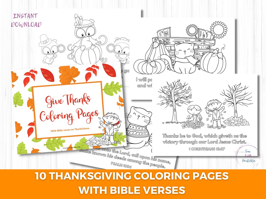 Thanksgiving Coloring Pages for Kids – Bible Verse Activity (digital ...