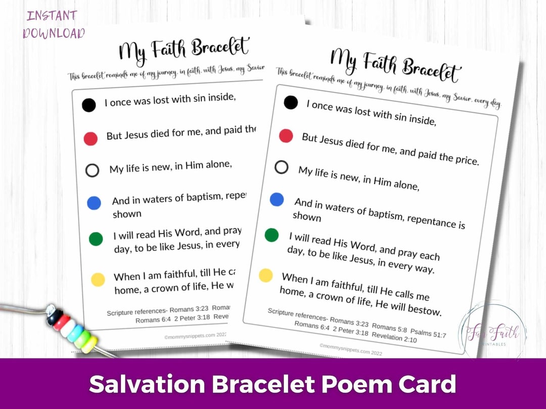 Salvation Bracelet Poem Card, Religious Sunday School Printable ...