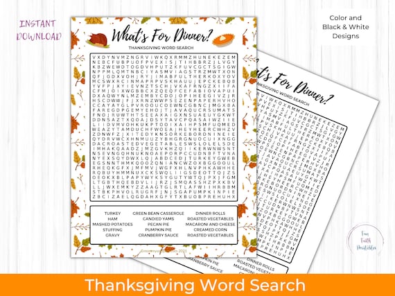 Printable Thanksgiving Word Search Puzzle Thanksgiving Games - Etsy