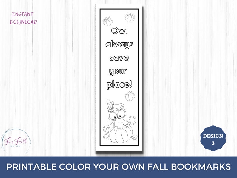 Printable Fall Coloring Bookmarks Cute Bookmark Bookmark Set 4 Color ...