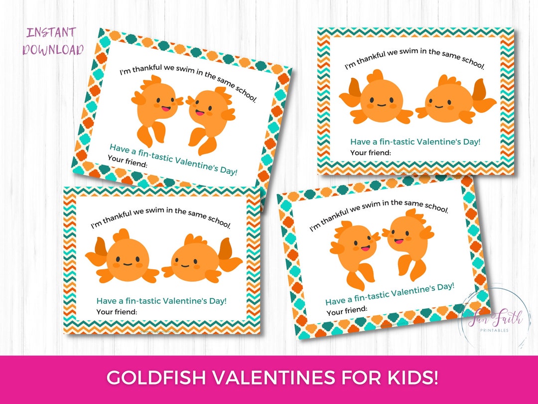 Goldfish Valentines, Valentine's Cards for Kids, Printable Valentine's ...