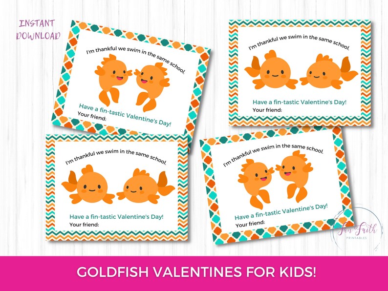 Goldfish Valentines, Valentine's Cards for Kids, Printable Valentine's ...