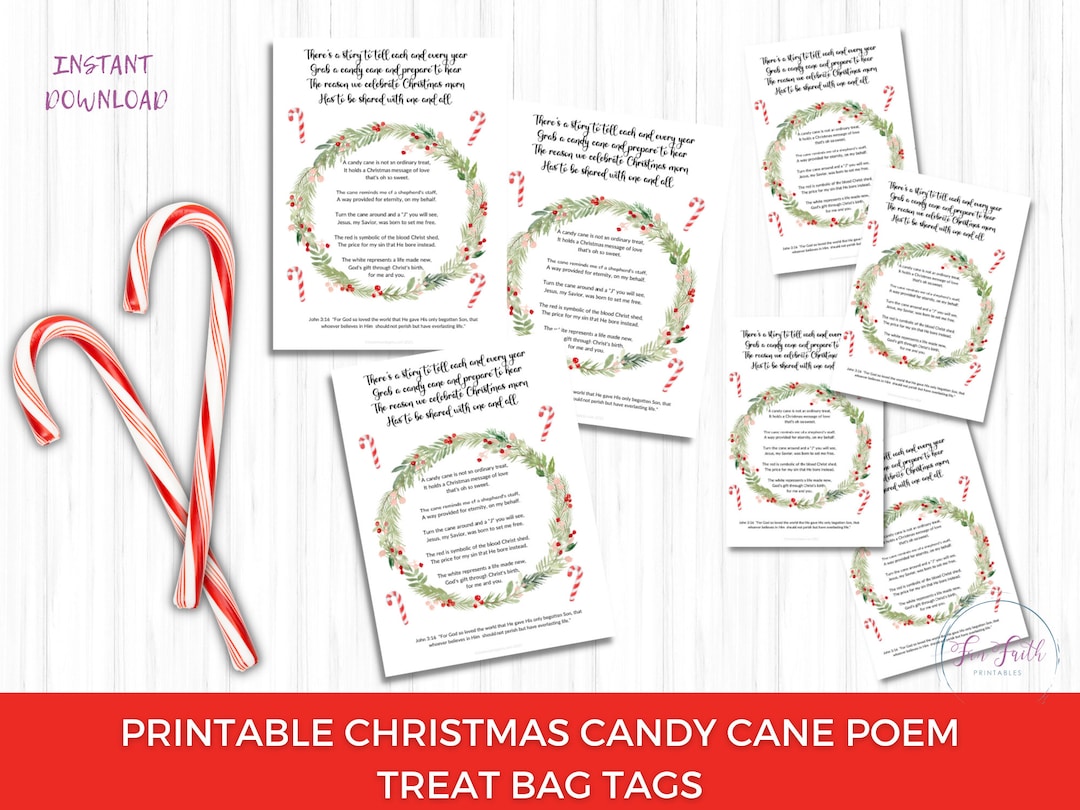 Candy Cane Poem Treat Bag Tags , Candy Cane Prayer, Christmas Tag ...