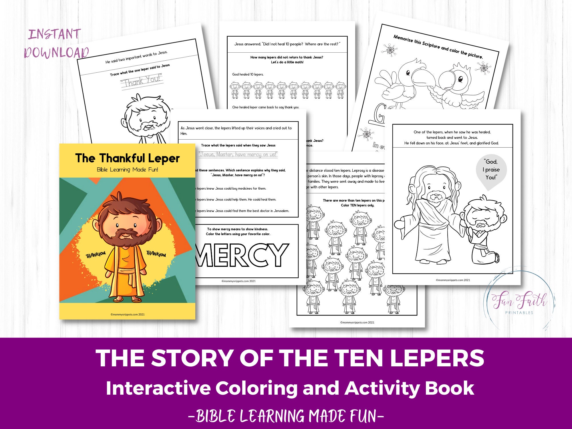 Story of the Ten Lepers Coloring Activity Book- Kids Bible Study, Bible ...