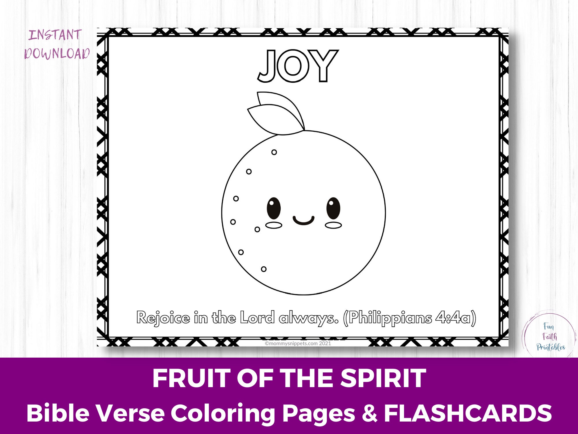 Fruit of the Spirit Coloring Pages & Flashcards, Bible Verse (digital ...