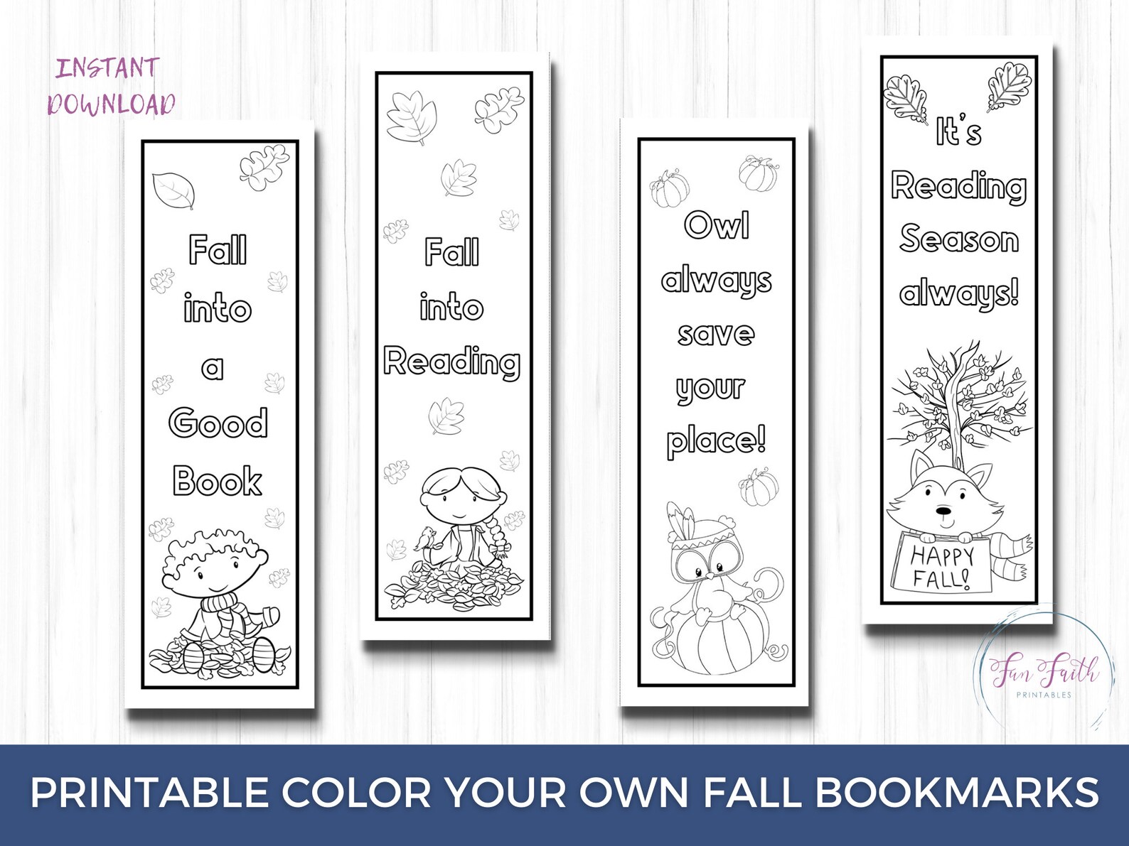 Printable Fall Coloring Bookmarks Cute Bookmark Bookmark | Etsy