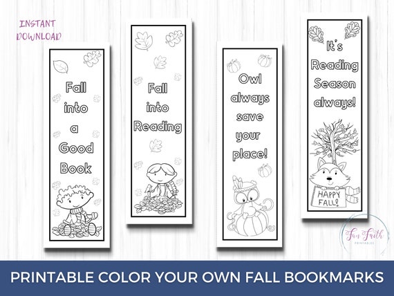Printable Fall Coloring Bookmarks Cute Bookmark Bookmark | Etsy