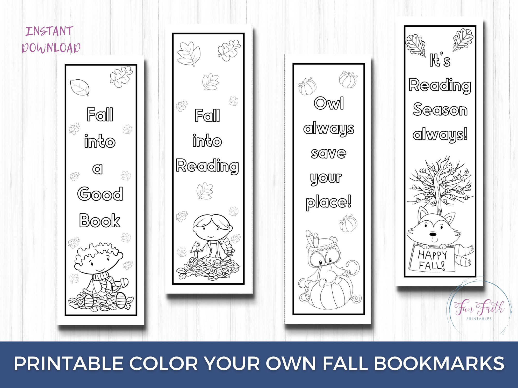 Printable Fall Coloring Bookmarks Cute Bookmark Bookmark Set 4 Color ...