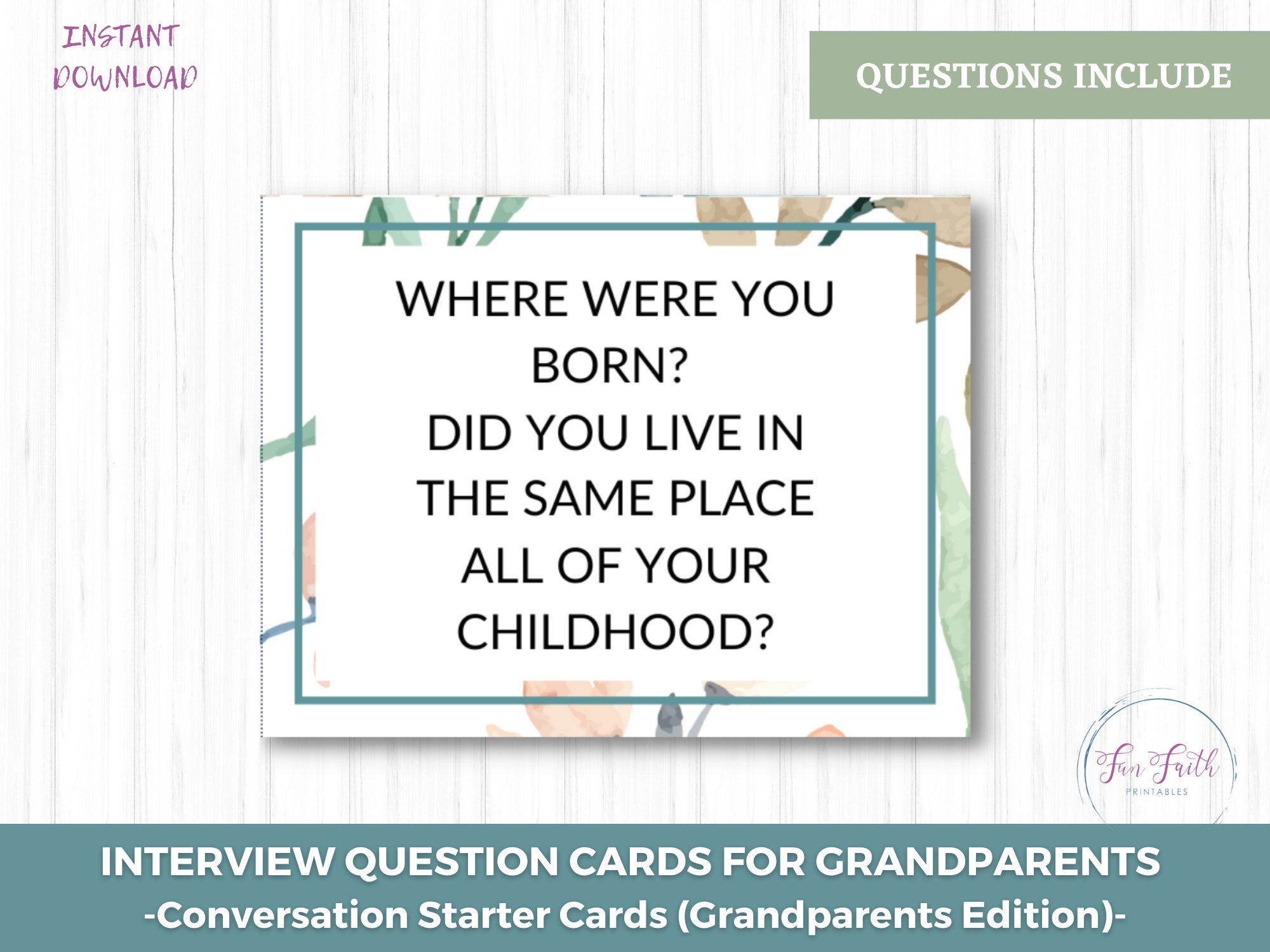 Conversation Cards for Grandparents, Interview Question Cards for ...