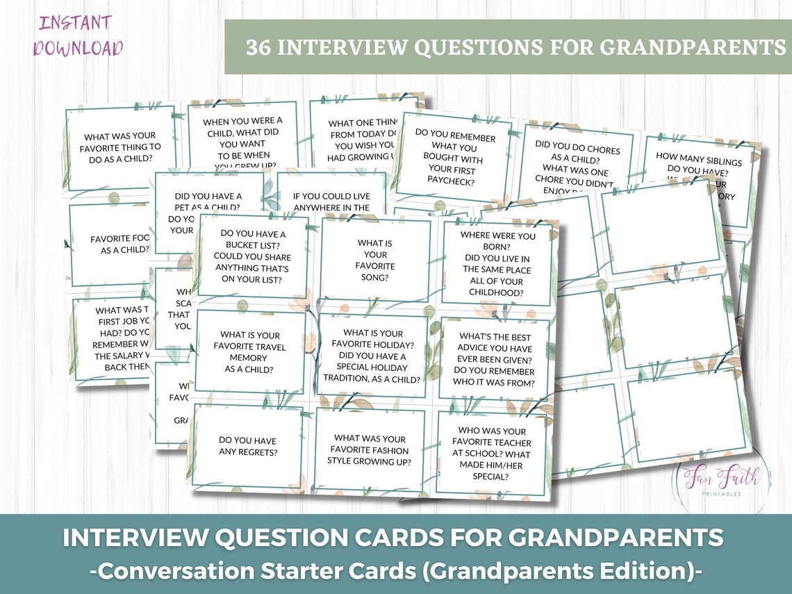 Conversation Cards for Grandparents, Interview Question Cards for ...
