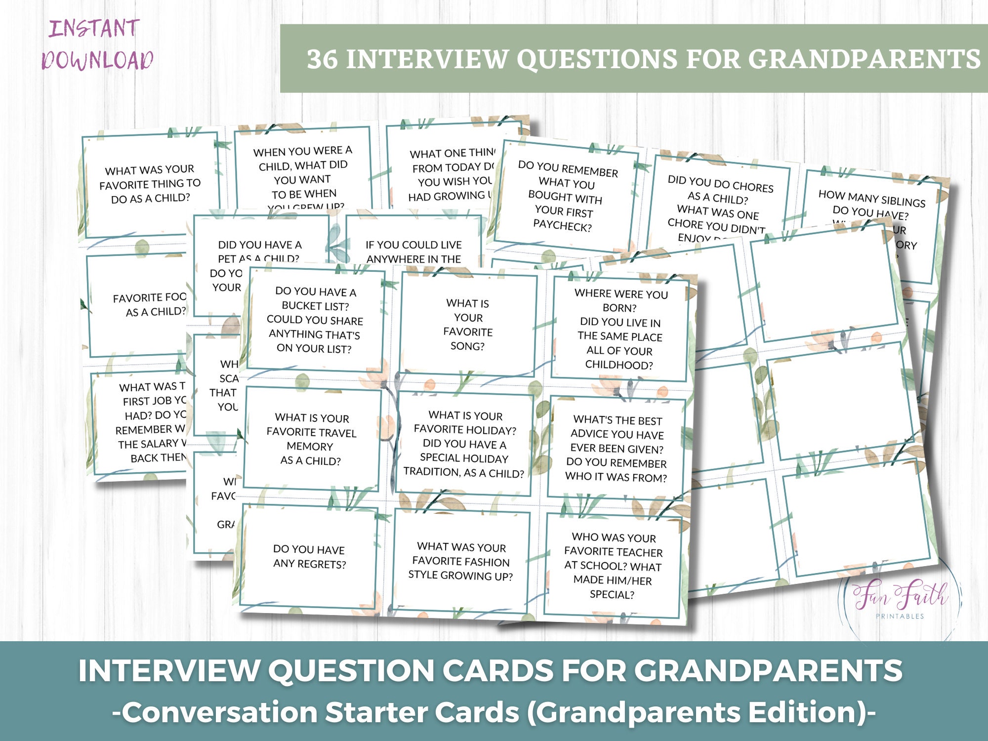 Conversation Cards for Grandparents, Interview Question Cards for ...