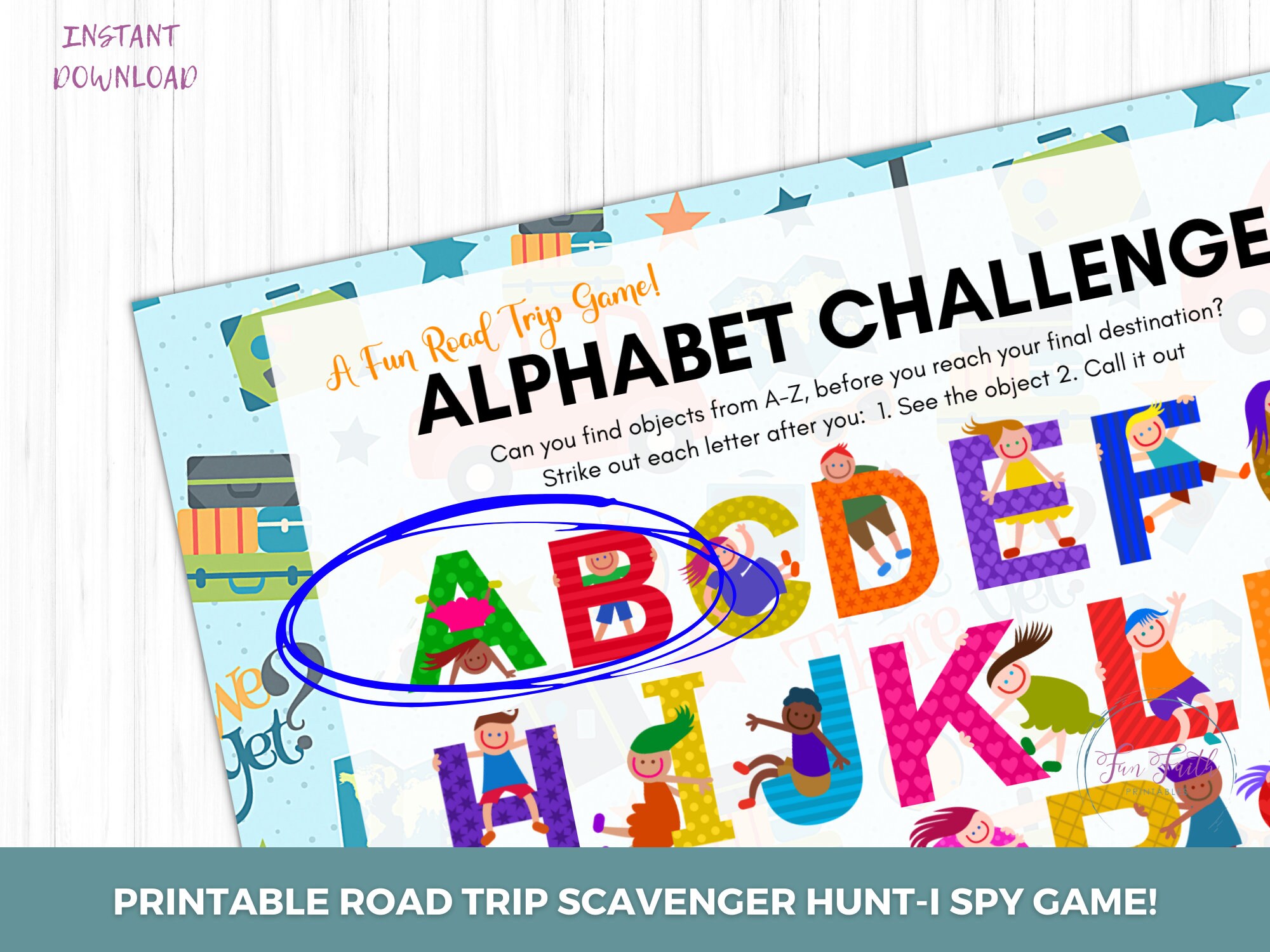 Road Trip Family Game Printable Alphabet Scavenger Hunt Alphabet ...