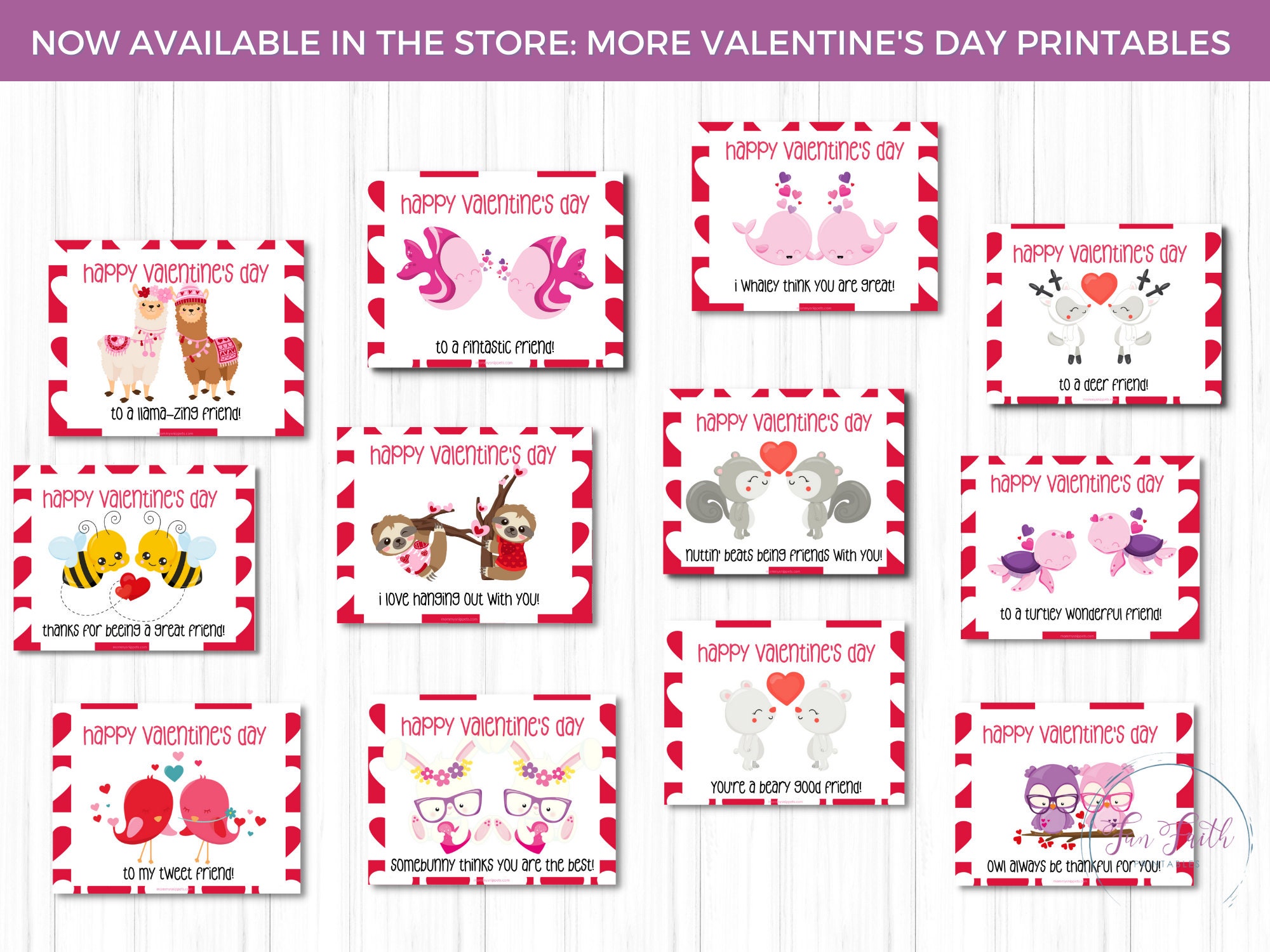 24 Printable Valentine's Day Coloring Cards for Kids, Animal Valentines ...