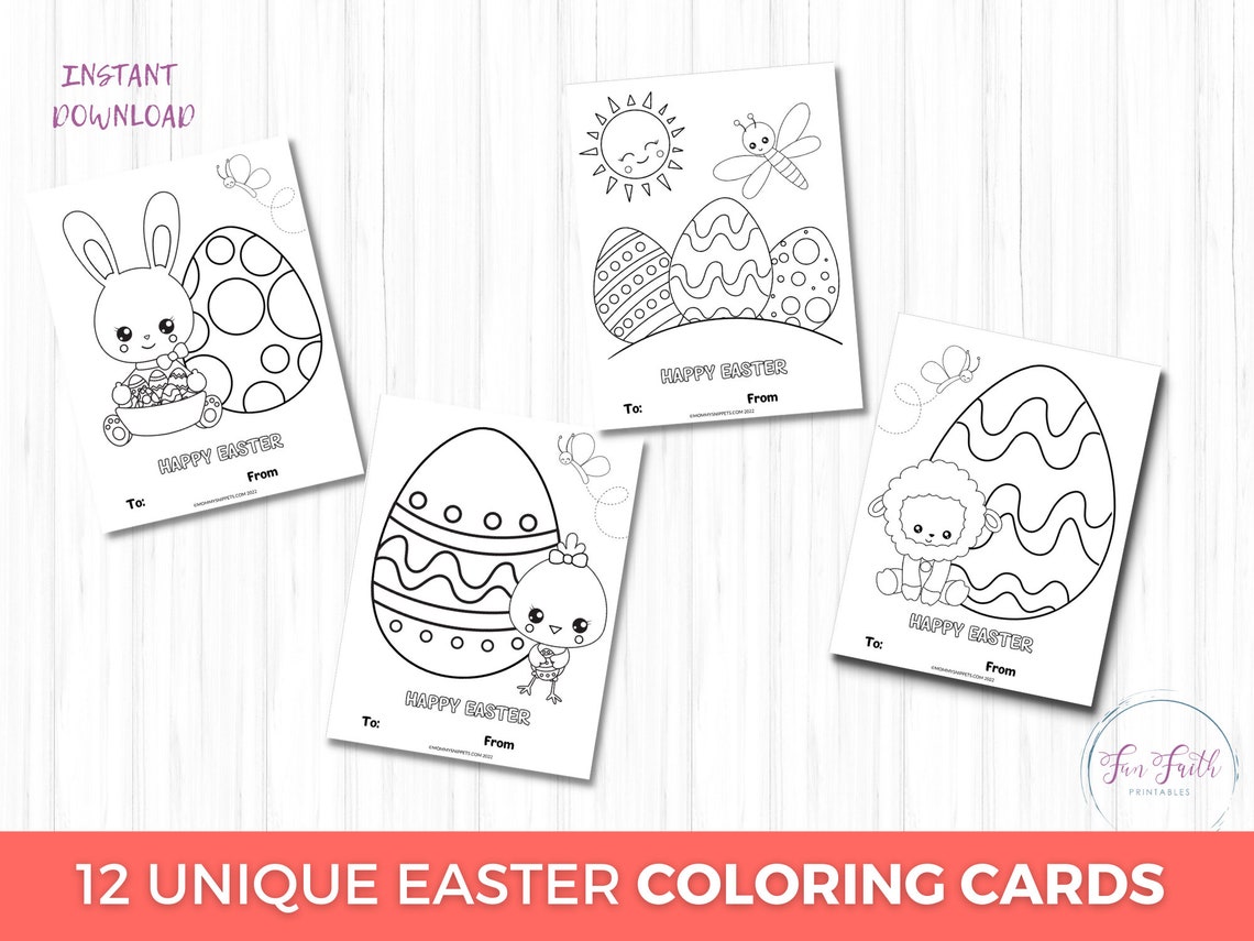 12 Color Your Own Easter Cards Printable Easter Coloring - Etsy