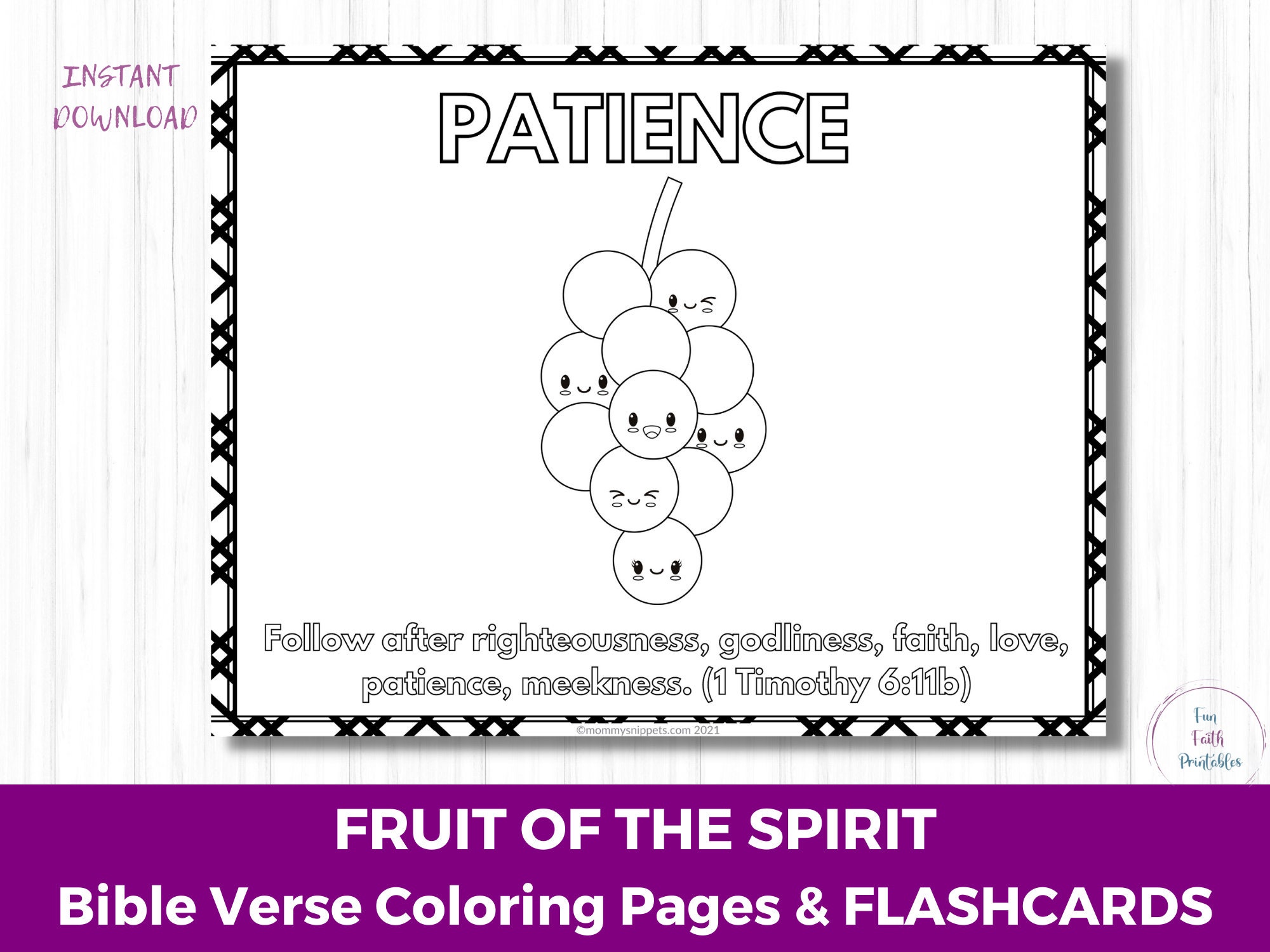 Fruit of the Spirit Coloring Pages & Flashcards, Bible Verse (digital ...