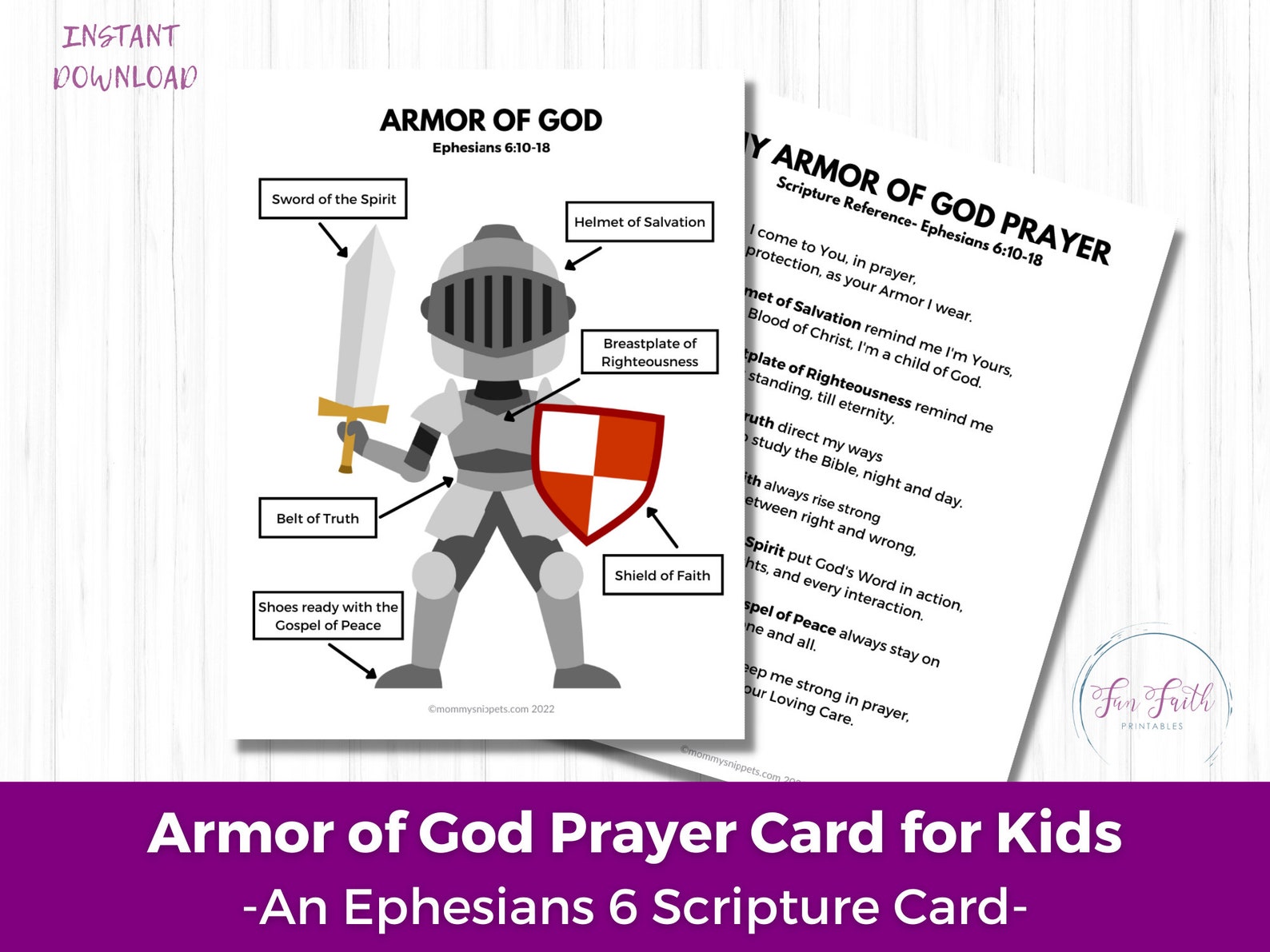 Armor of God Prayer Card for Kids Armour of God Scripture - Etsy