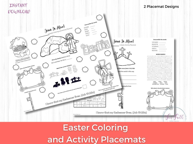 Christian Easter Coloring Placemat, Kids' Activity (digital Download ...