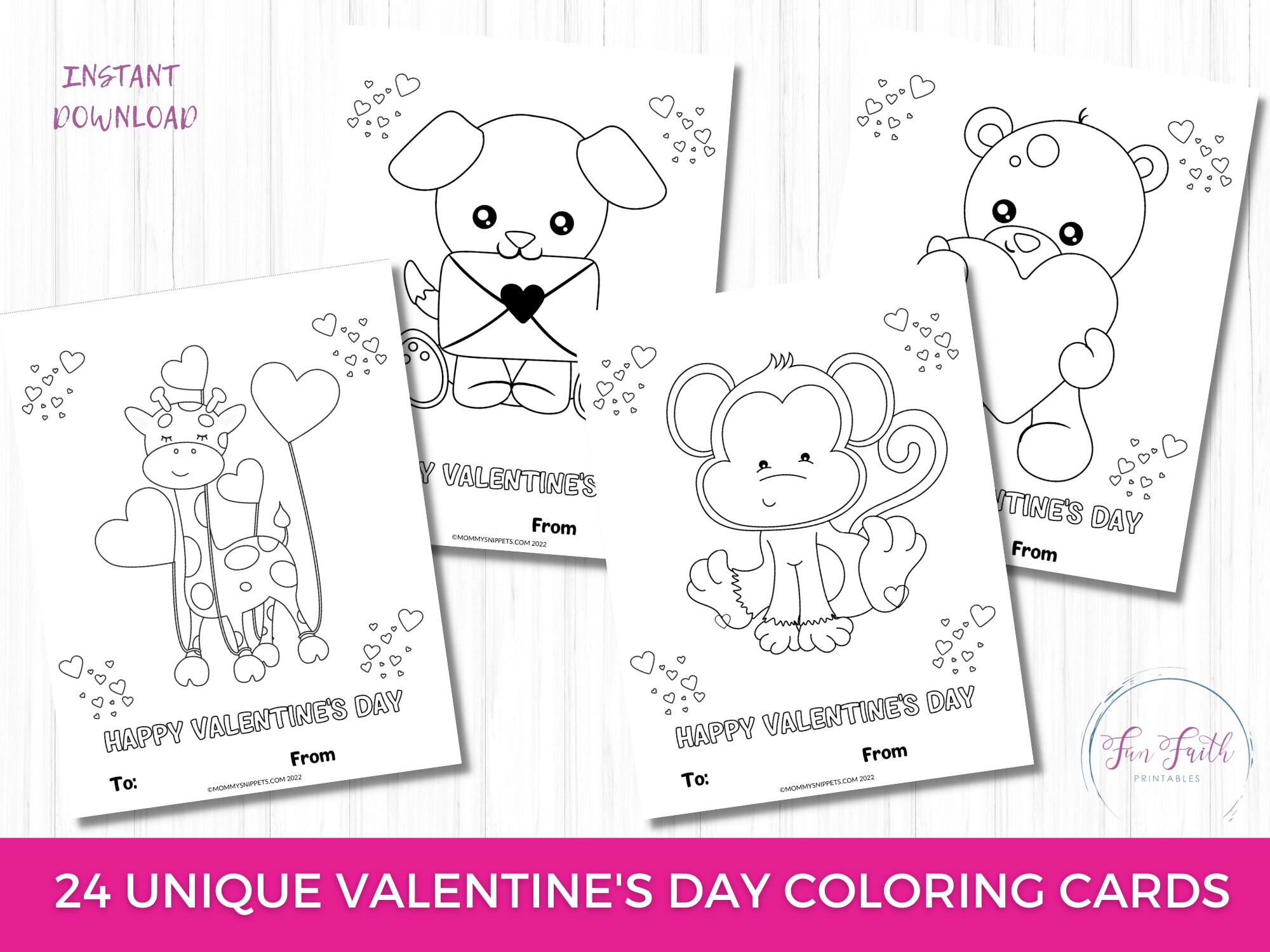 Color Your Own Valentines Cards Animal Valentines 24 Printable ...