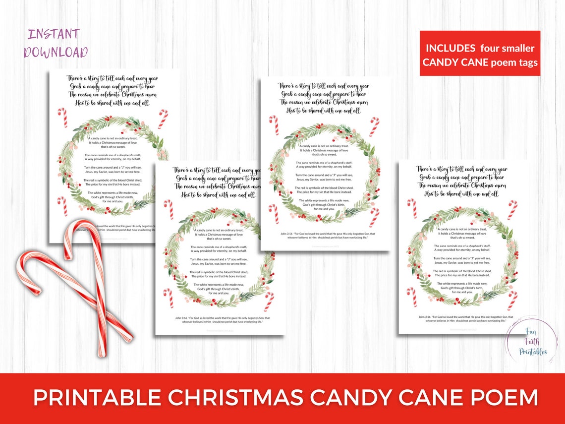 Candy Cane Poem, Christmas Printable, Candy Cane Prayer, Christmas Tag ...