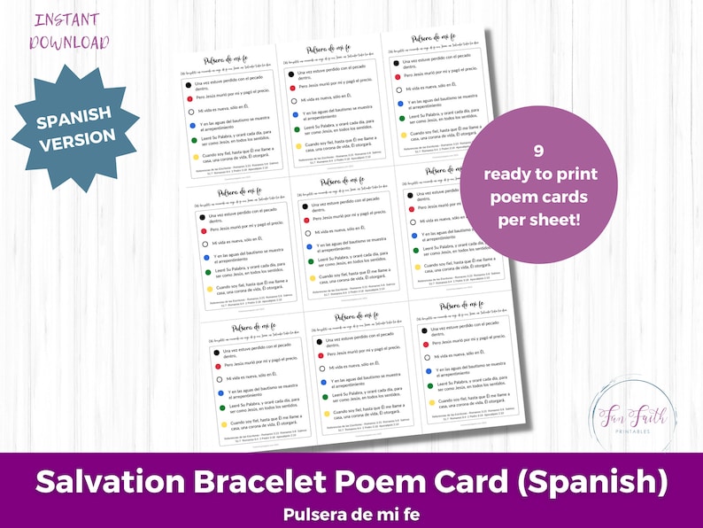 Spanish Salvation Bracelet Poem Card – Pulsera Di Mi Fe- Christian ...
