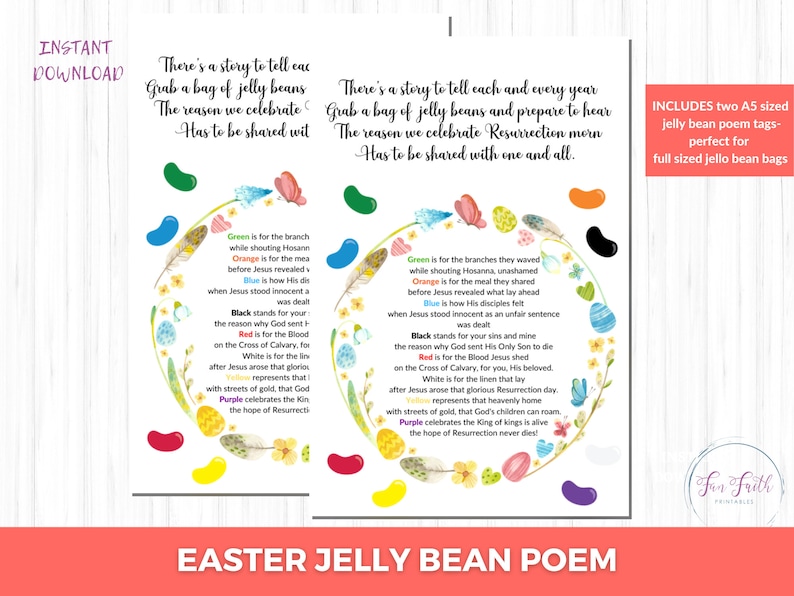 Jelly Bean Poem, Easter Printable, Jelly Bean Prayer, Easter Basket ...